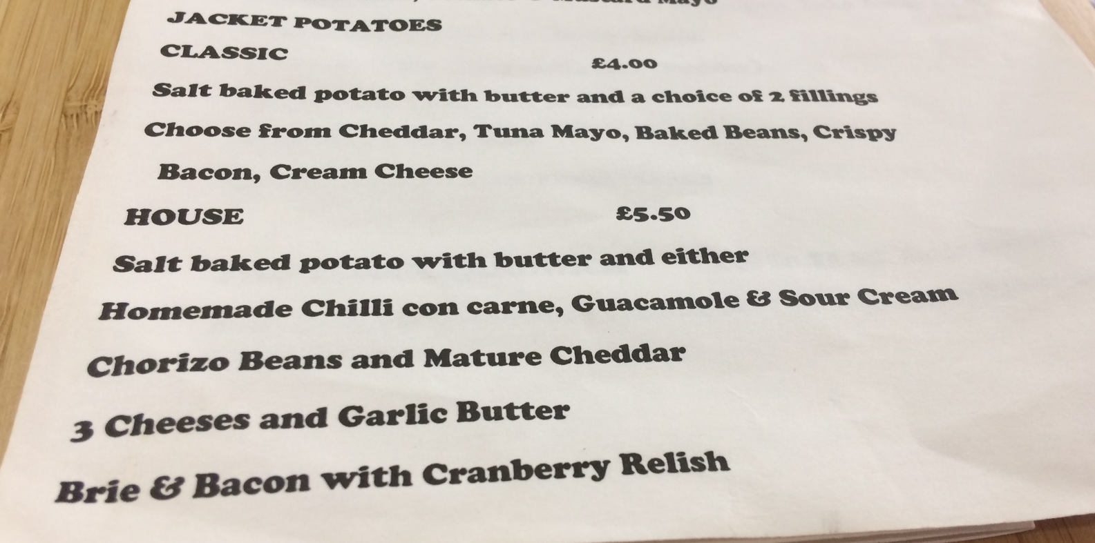 Jacket Potato menu at Black Cat – The Nottingham Food Blog