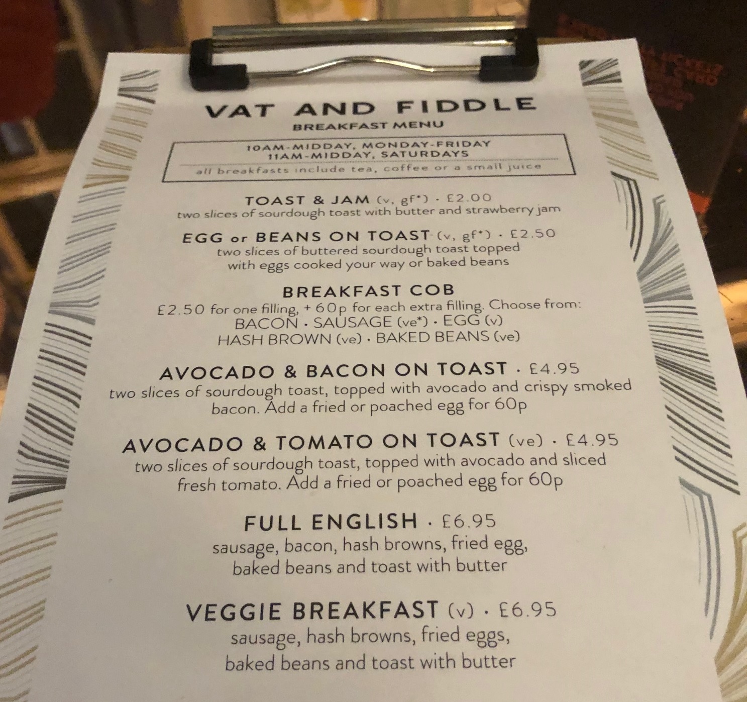 Vat and Fiddle – Breakfast Menu – The Nottingham Food Blog