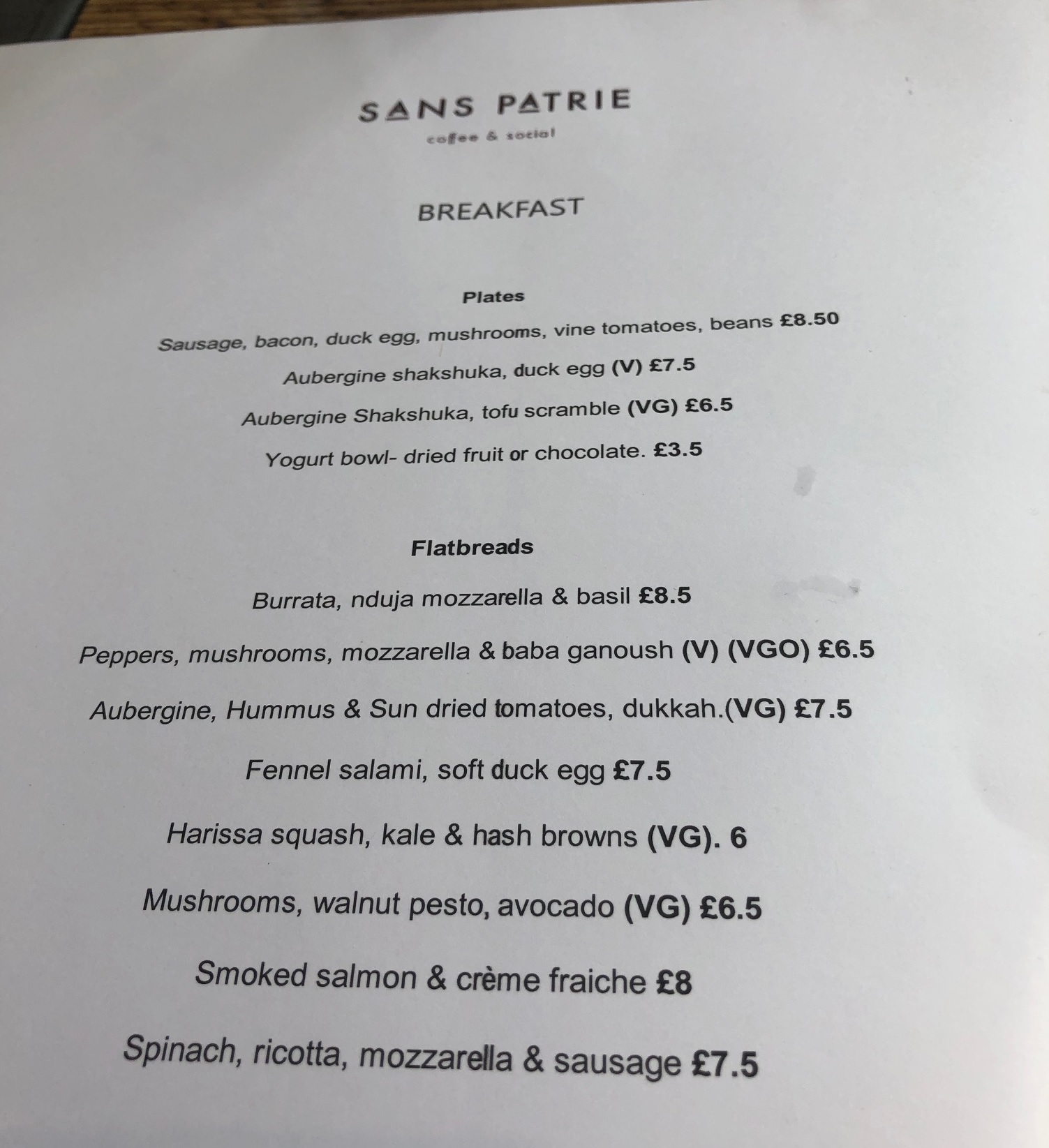 Sans Patrie – Breakfast Menu – The Nottingham Food Blog