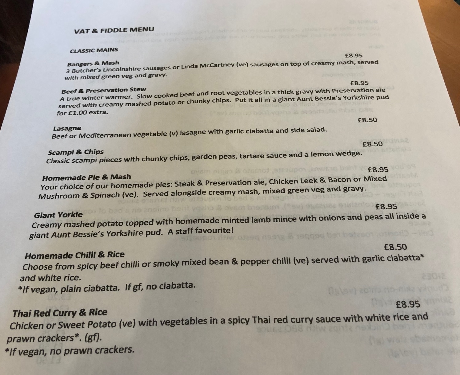 Vat and Fiddle in Nottingham – Classic Mains Menu – The Nottingham Food ...