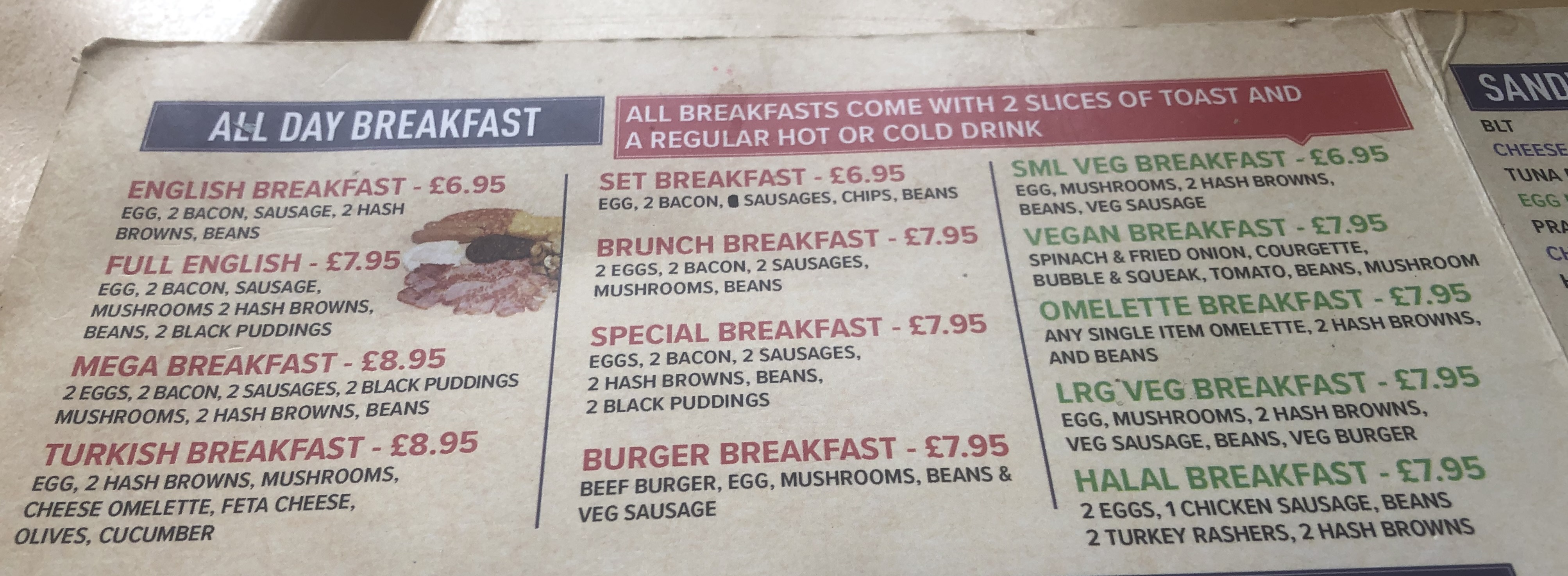 GB Cafe Oriental Diner – Original Breakfast Menu – The Nottingham Food Blog
