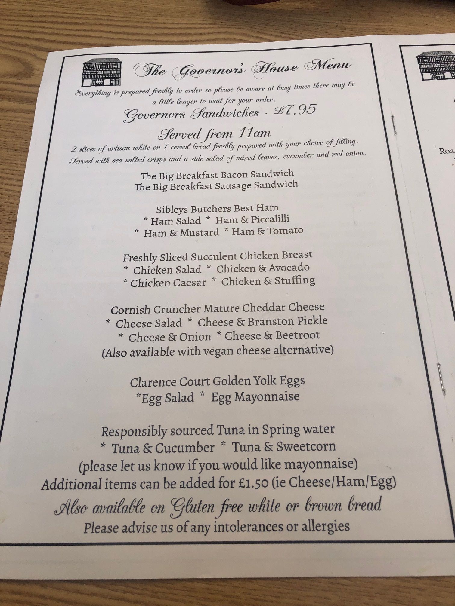 Governers House in Newark – Sandwich Menu – The Nottingham Food Blog